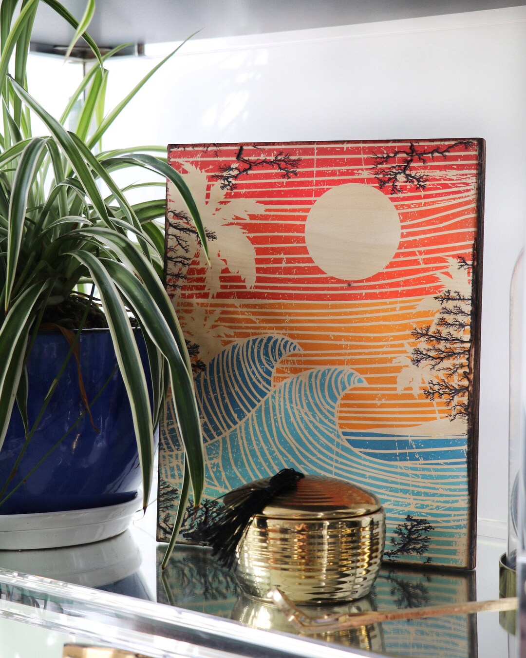 Wave Printed Beach Art - Wave Art - Wood Burned Art - Beach Art ...