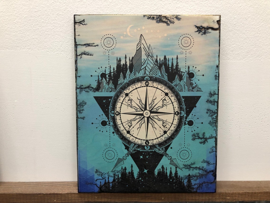 Compass Artwork Wood Art Mountain Nursery Rustic Wall | Etsy