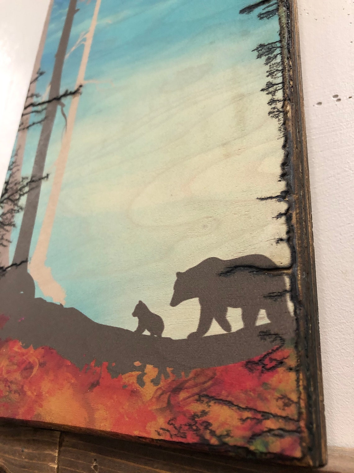 Forest Bear Artwork Forest Artwork Wood Art Print Forest - Etsy