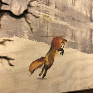 Winter Fox Wood Art: Rustic Snow Scene Photo on Maple - Etsy