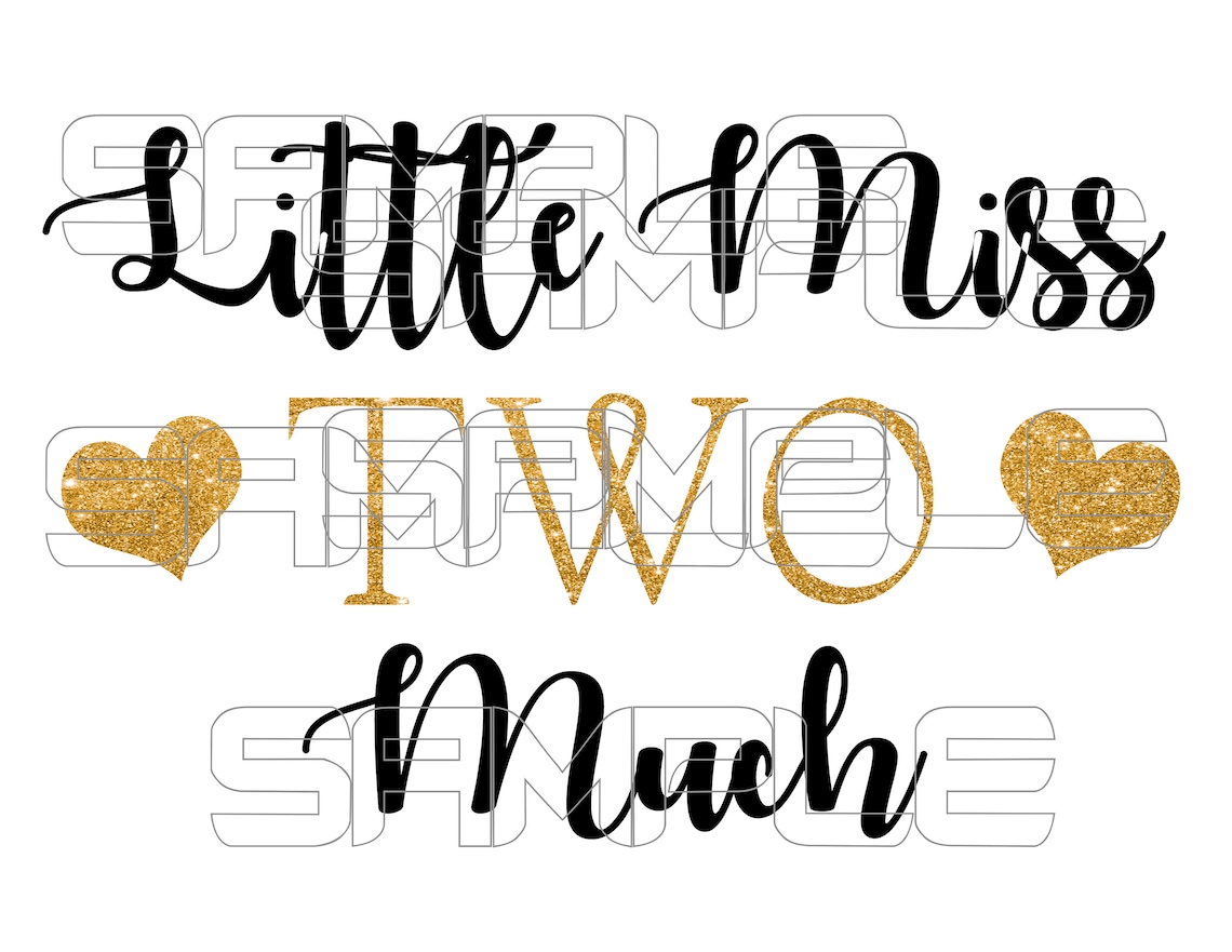 Little Miss Two Much Iron on Transfer, Black and Gold Second Birthday ...