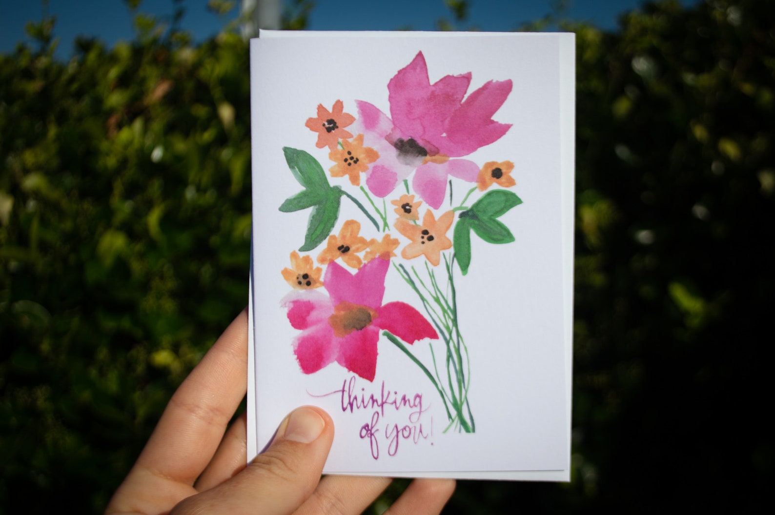 Thinking of You Flower Bouquet Card Handmade Watercolor - Etsy