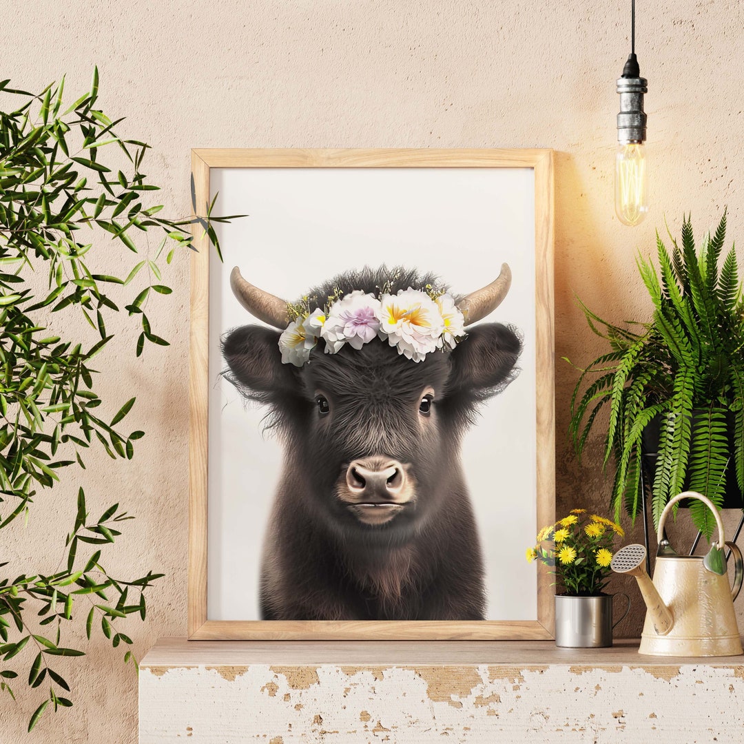 Black Buffalo Wall Print, Cute Baby Buffalo Print for Kids, Lovely Wall ...