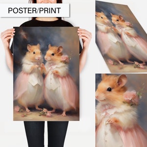 Whimsical Hamster Couple Portrait, Elegant Rodents in Fancy Attire ...