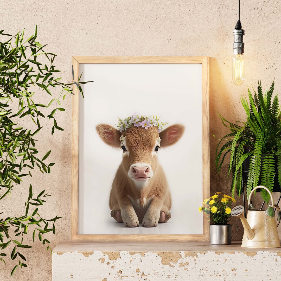 Braunes Kalb Wandkunst, Baby Kuh Kinderzimmer Dekor, Kuh Kunstdruck ...
