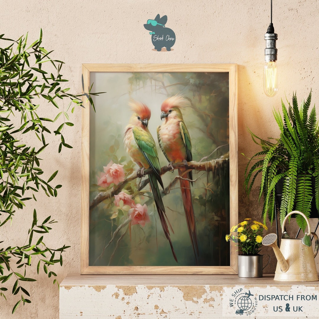 Tropical Birds Wall Art, Exotic Parrots Print, Botanical Home Decor ...