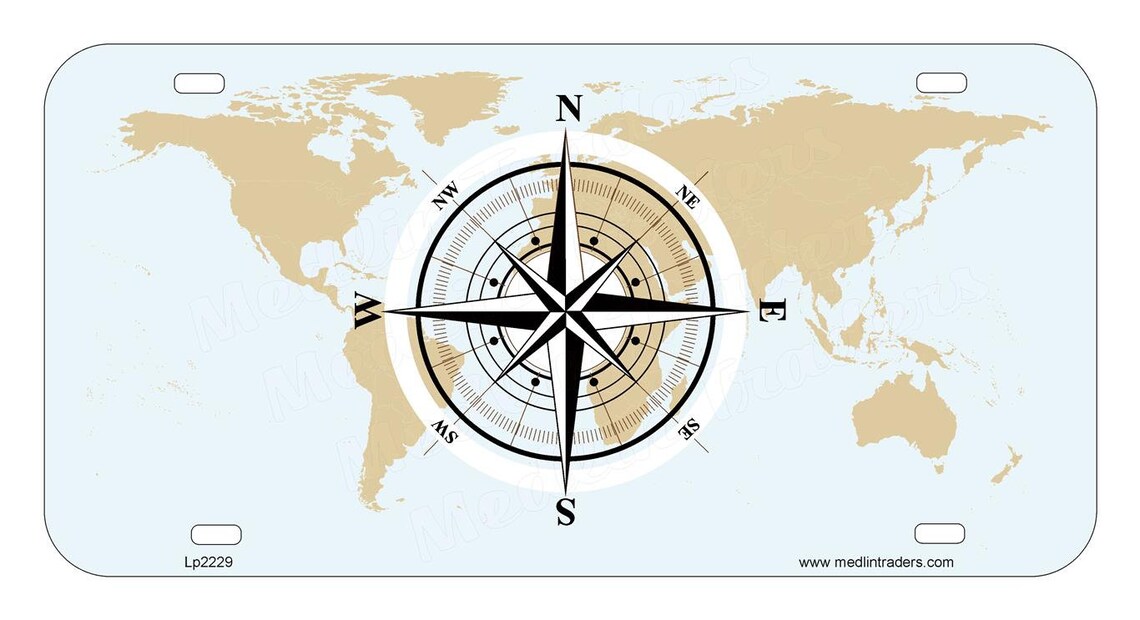 World Map with Compass Front Novelty License Plate LP2229 | Etsy