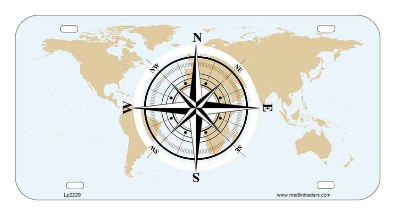 World Map With Compass Front Novelty License Plate LP2229 - Etsy
