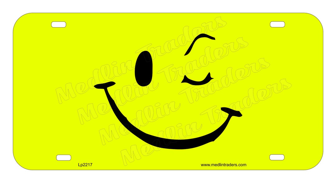 Winking Smiley Yellow Front License Plate LP2217 - Etsy