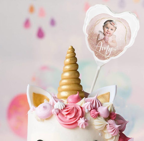 Personalized Unicorn Birthday Cake Topper Girl Custom Photo Etsy