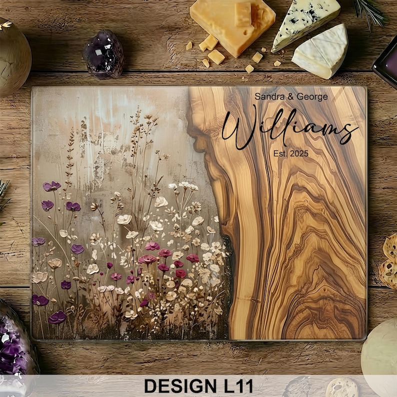 Personalized Charcuterie Board Wildflower Wood Look Cutting Board ...