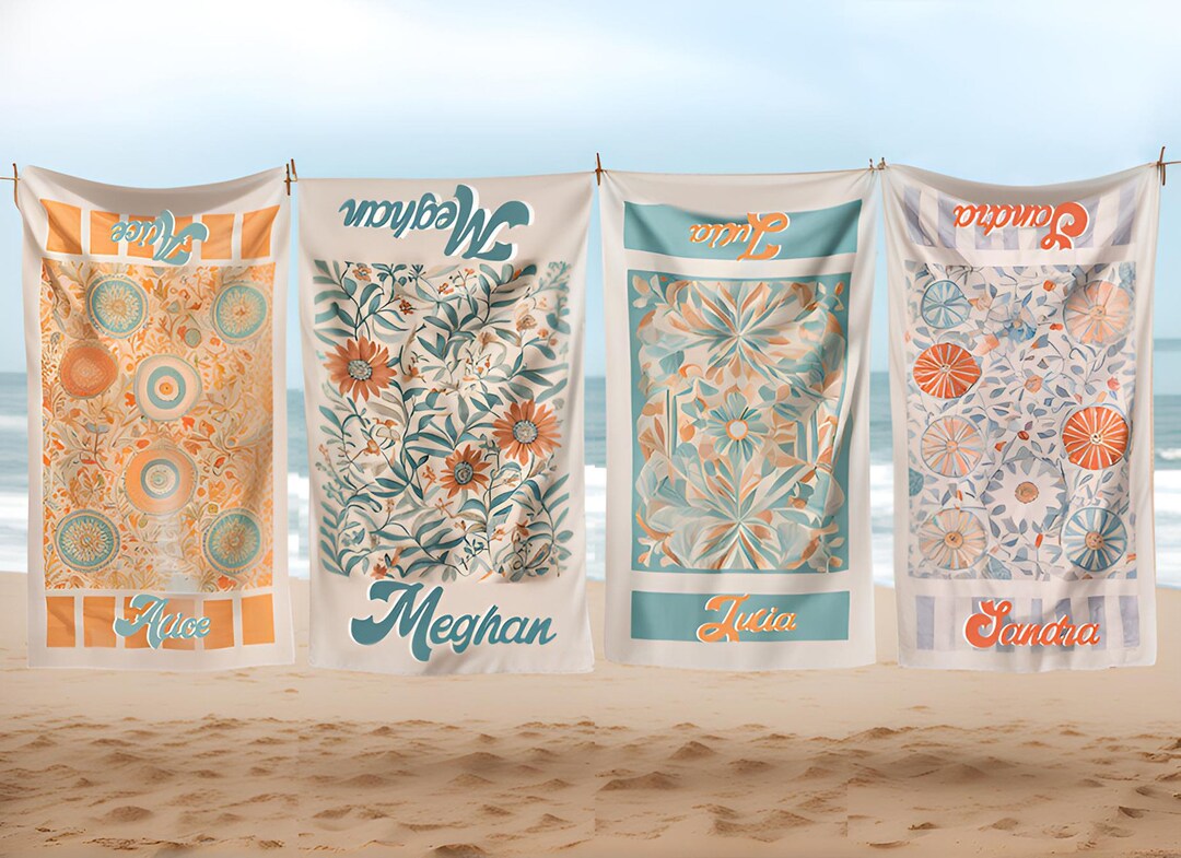 Retro Personalized Beach Towel, Retro Style Custom Name Beach Towel ...