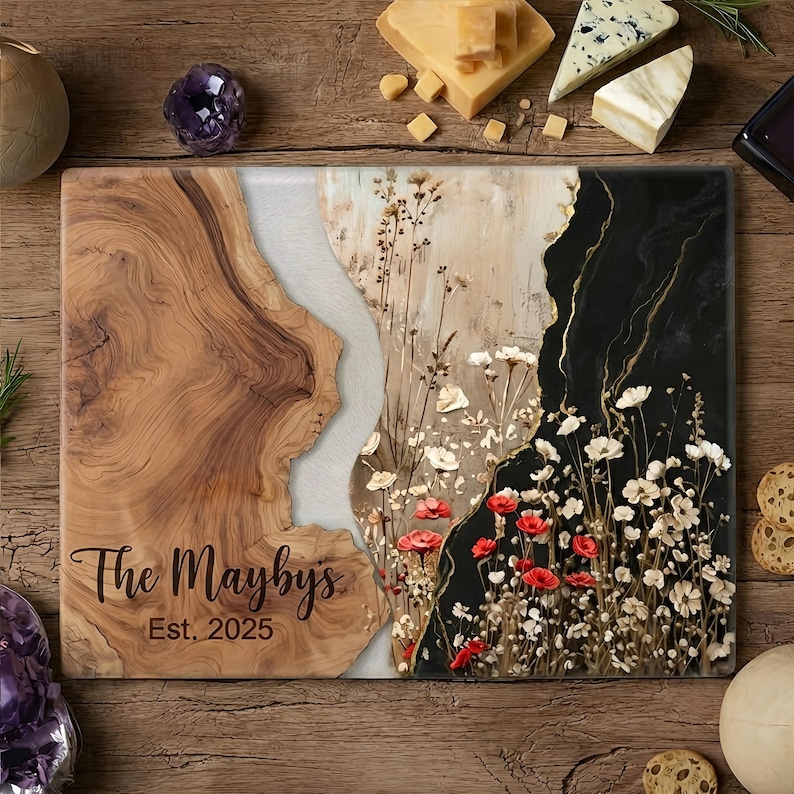Personalized Charcuterie Board Wildflower Wood Look Cutting Board ...