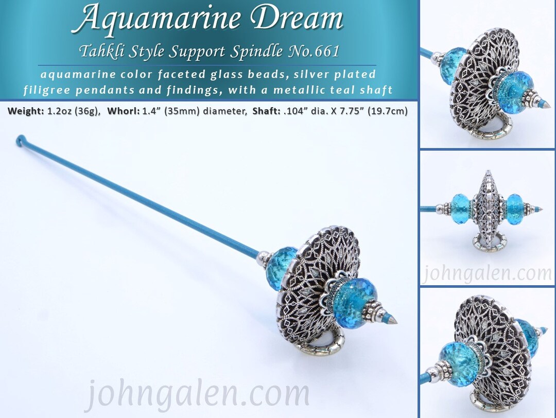 Tahkli Support Spindle No.661 - Aquamarine Dream - Glass Beads and Filigree - FREE SHIPPING - Etsy