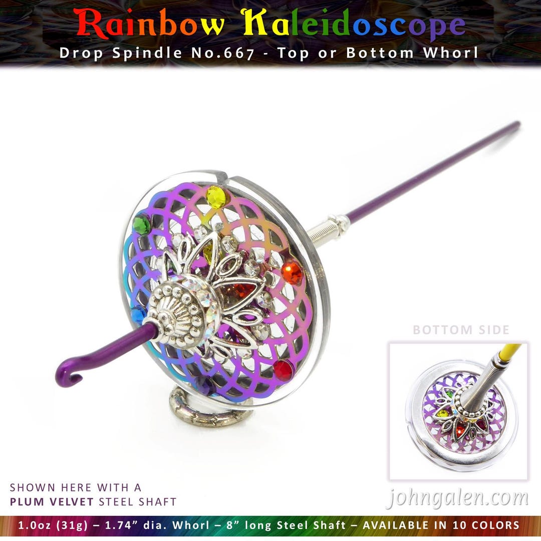 Drop Spindle No.227 - Rainbow Kaleidoscope - Rim Weighted - Choice of ...