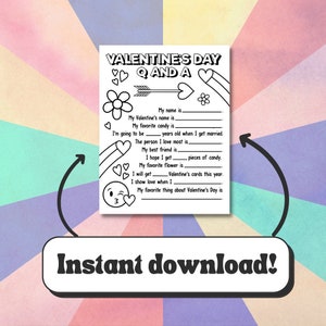 Valentine's Q and A Printable Questionnaire Coloring Sheet for Kids ...