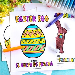 Easter Printable Coloring Pages Classroom Activity for Kids, Bilingual ...