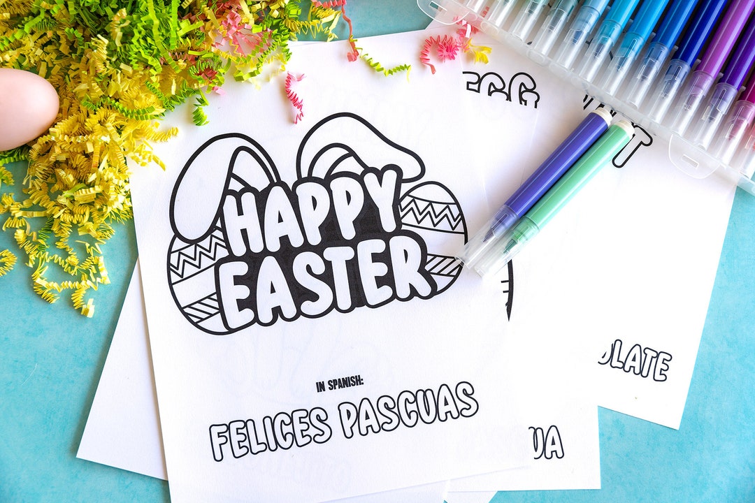 Easter Printable Coloring Pages Classroom Activity for Kids, Bilingual ...