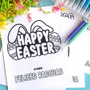 Easter Printable Coloring Pages Classroom Activity for Kids, Bilingual ...
