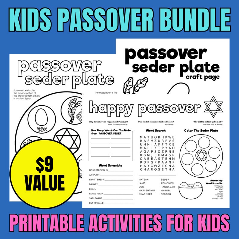 Passover Printable Bundle, Kids Activity Bundle, Passover Activity ...