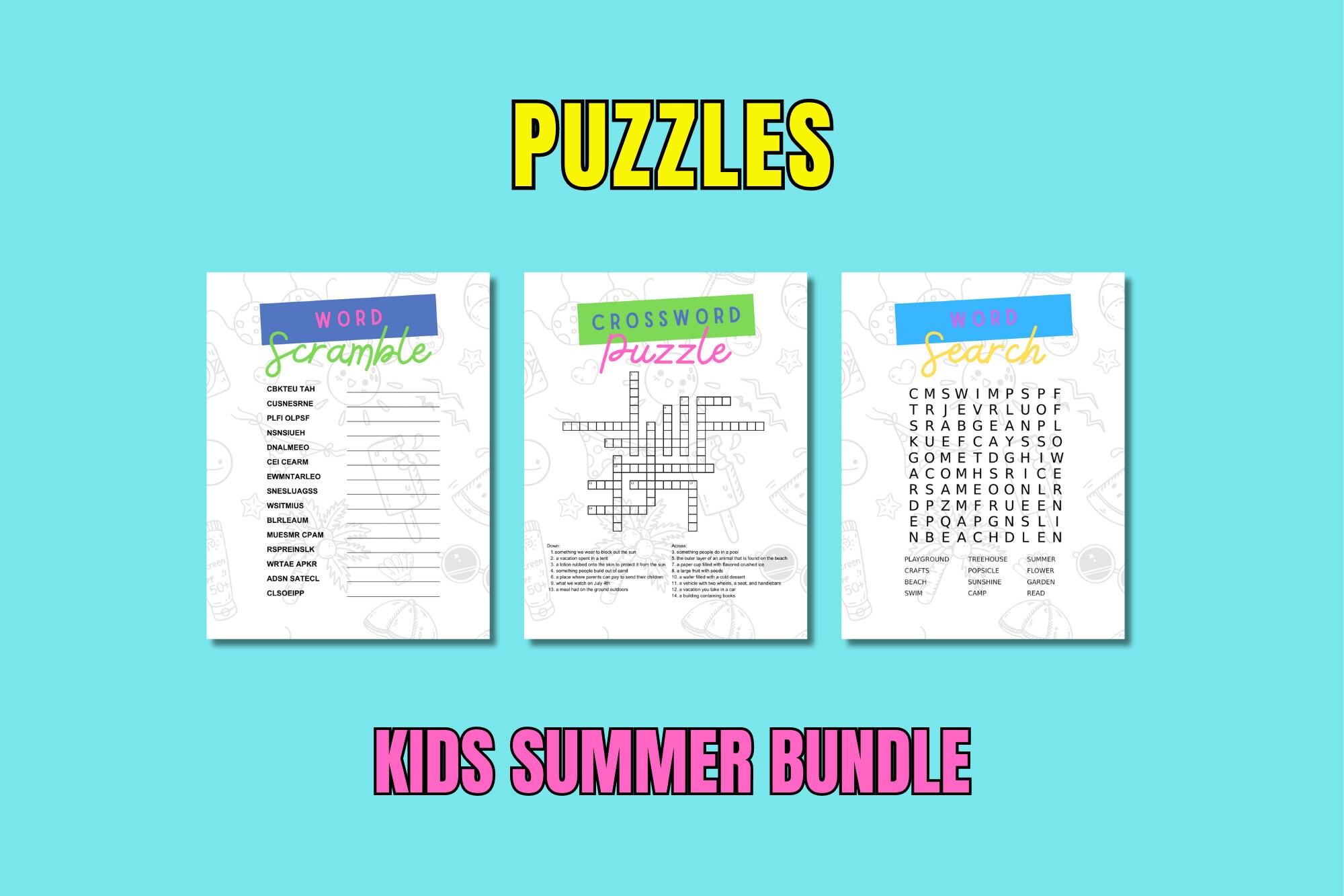 Summer Printable Bundle, Kids Activity Bundle, Summer Activity, Summer ...