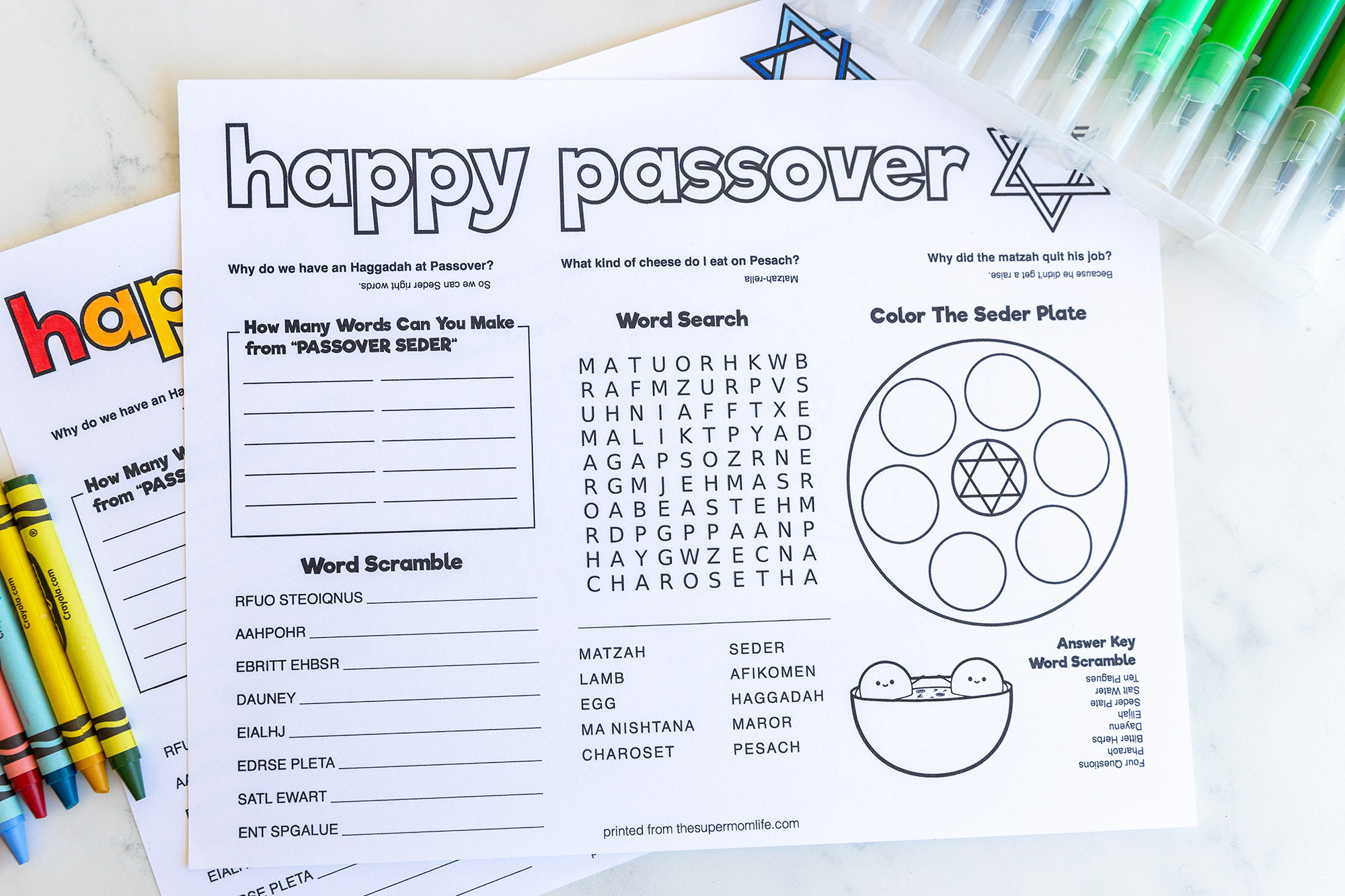 Passover Placemat and Activity Sheet Printable Coloring Sheet for ...