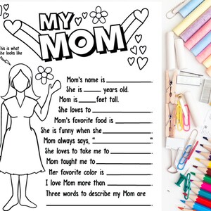 Mother's Day Q and A Printable Questionnaire Coloring Sheet for Kids ...
