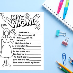 Mother's Day Q and A Printable Questionnaire Coloring Sheet for Kids ...
