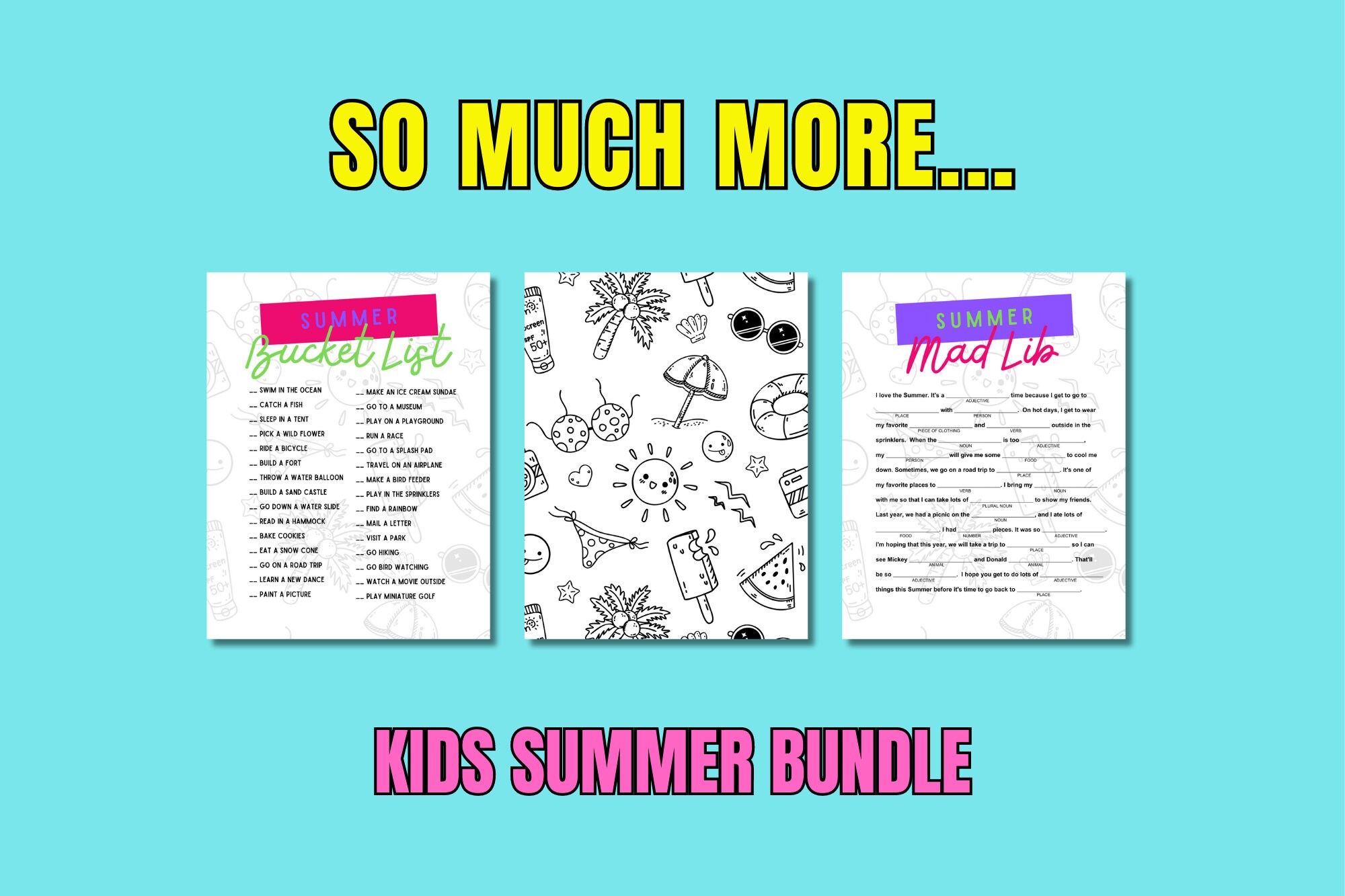 Summer Printable Bundle, Kids Activity Bundle, Summer Activity, Summer ...