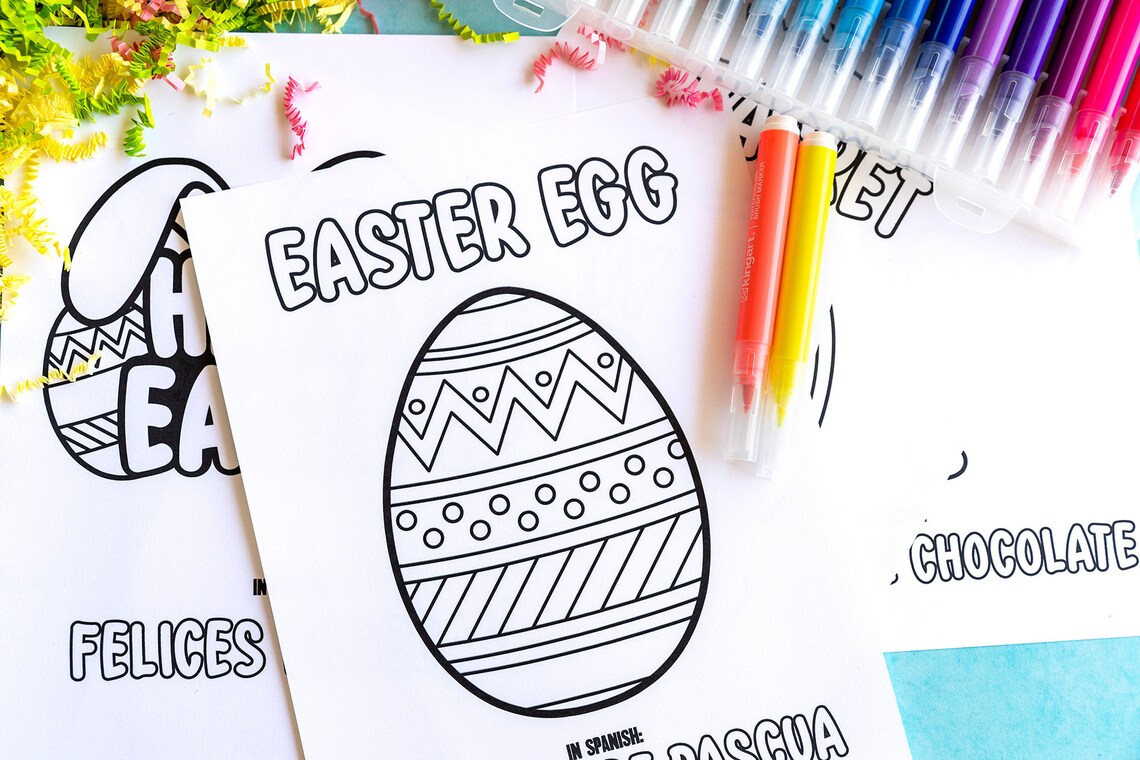 Easter Printable Coloring Pages Classroom Activity for Kids, Bilingual ...