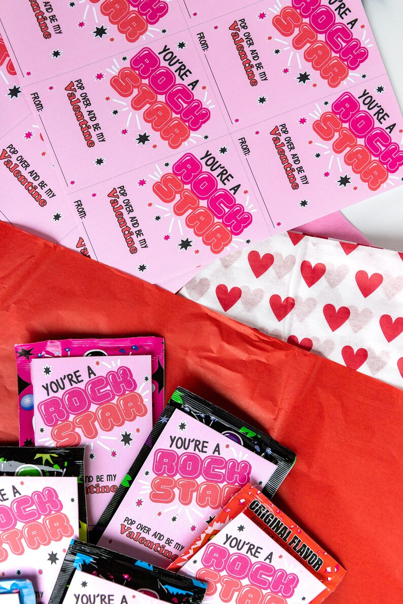 Valentine's Printable Cards You're a Rock Star Classroom Valentine's ...