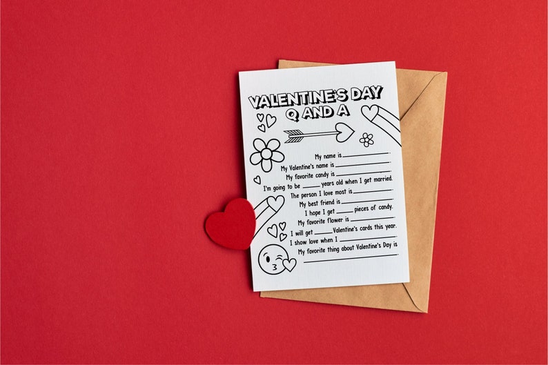 Valentine's Q and A Printable Questionnaire Coloring Sheet - Etsy