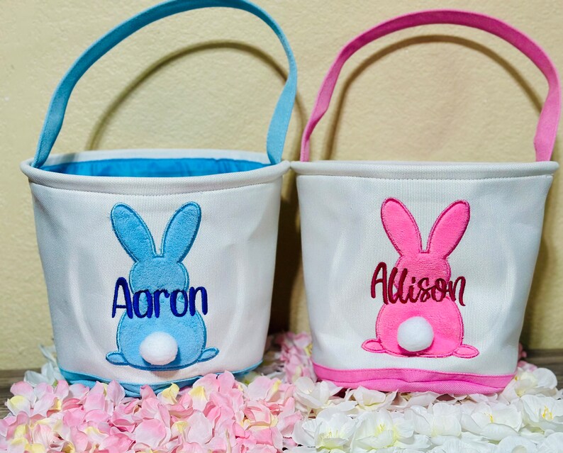 Custom Embroidered Easter Basket Personalized Easter Basket Kids Easter Basket Bunny Basket ...