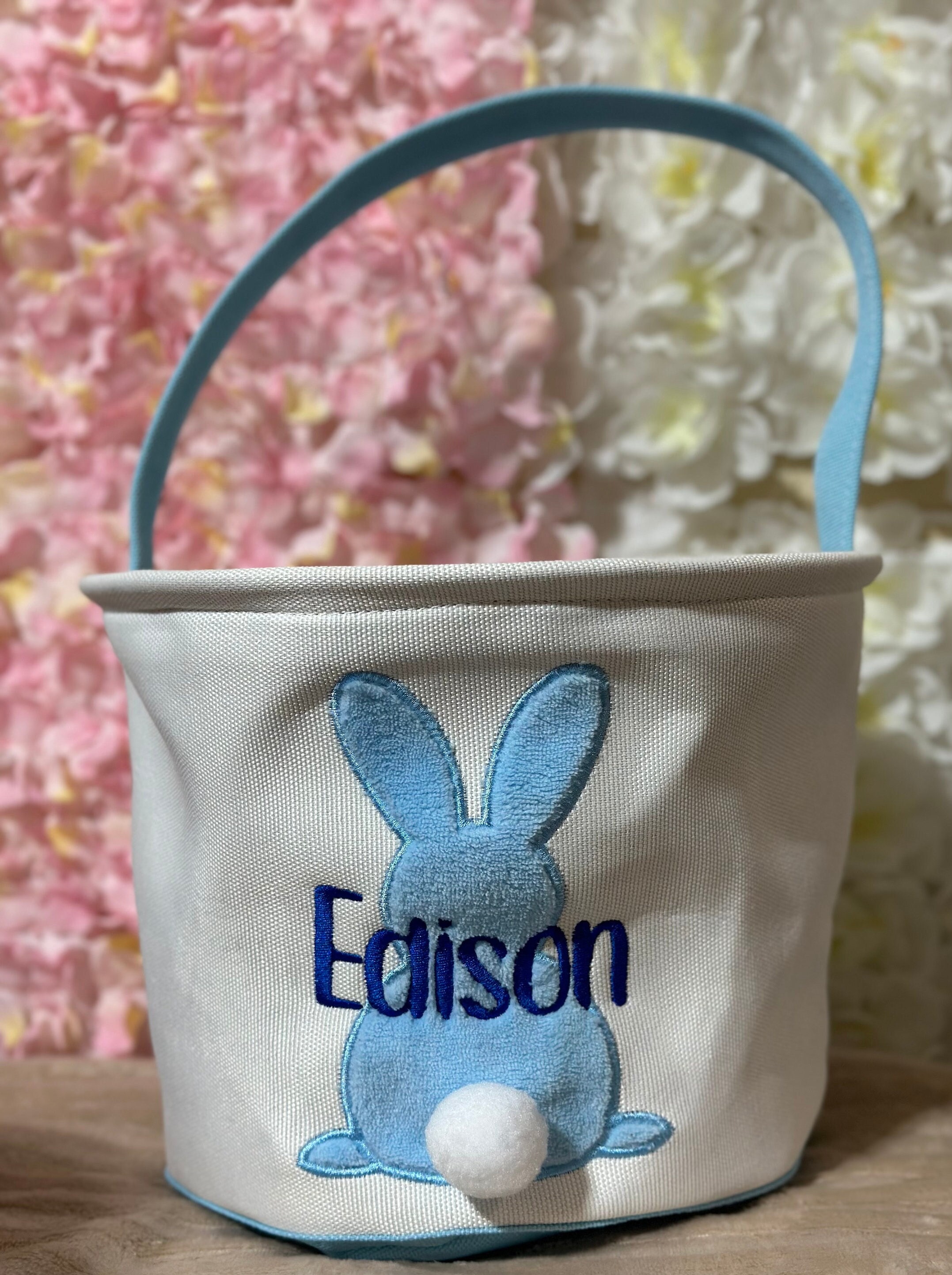 Custom Embroidered Easter Basket. Personalized Easter Basket. Kids Easter Basket. Bunny Basket ...