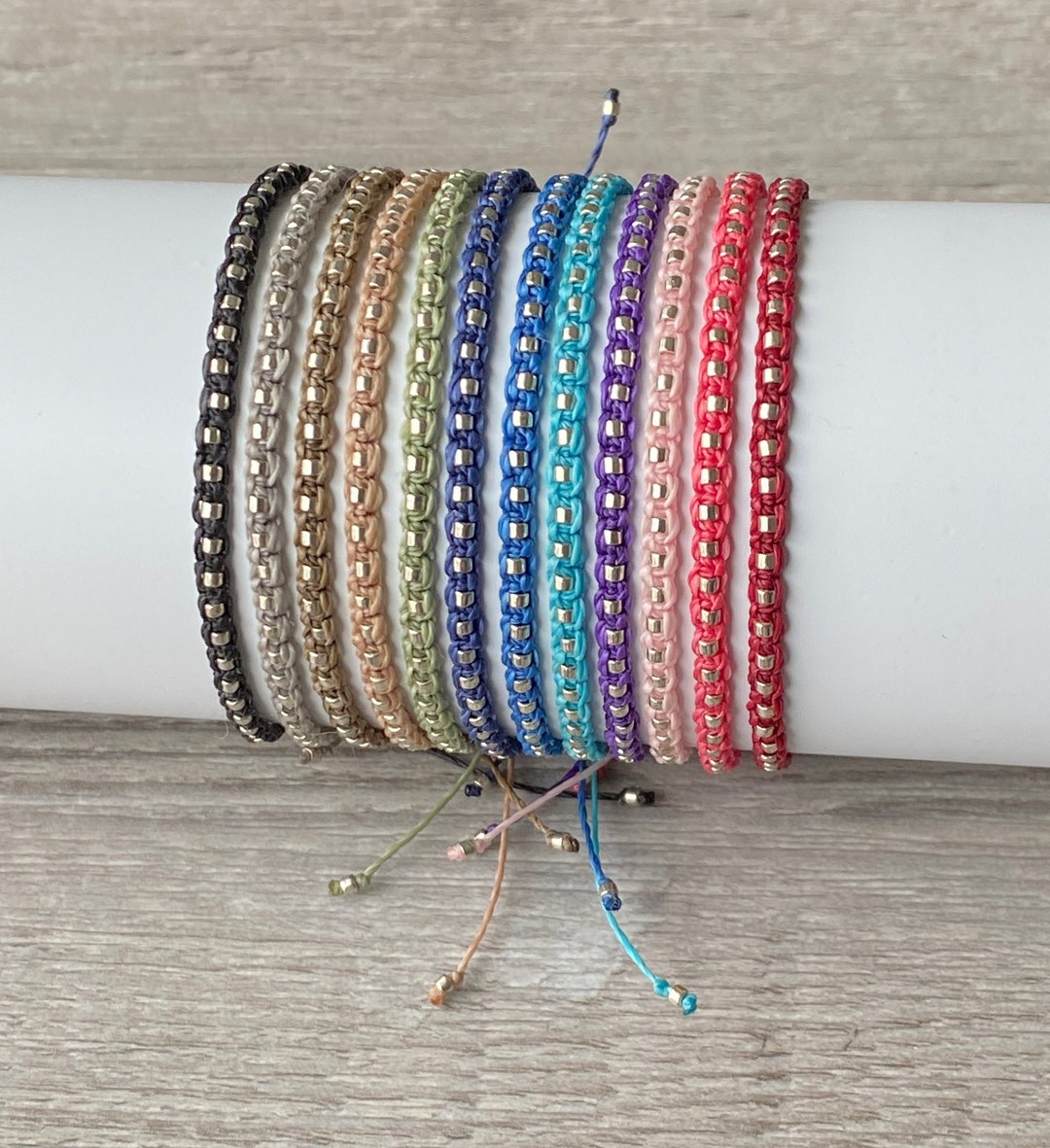 Dainty Beaded Macrame Friendship Bracelets, Adjustable Stackable ...