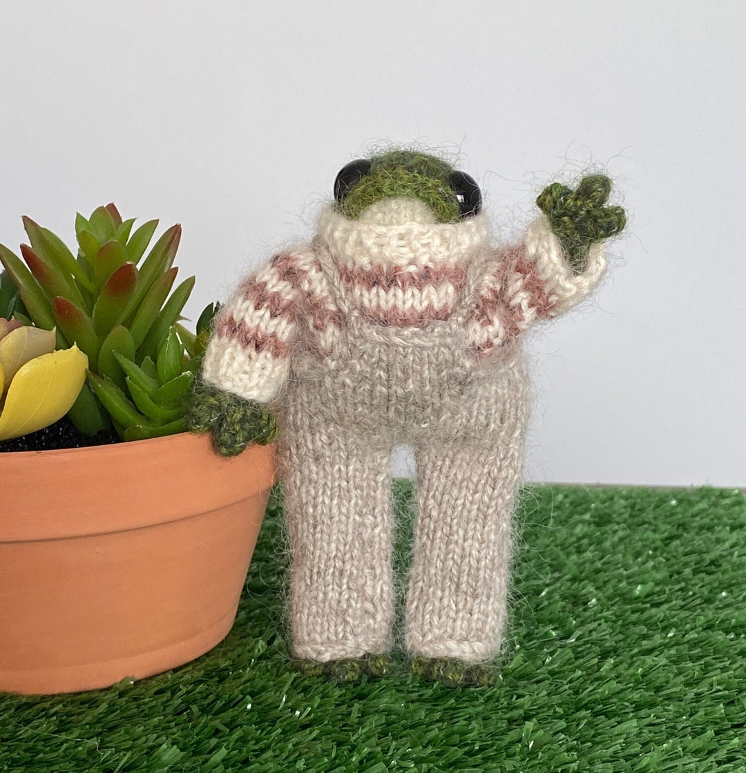 Knitted Frog in Sweater, Hand Knitted Amigurumi Plushie, Stuffed Animal ...