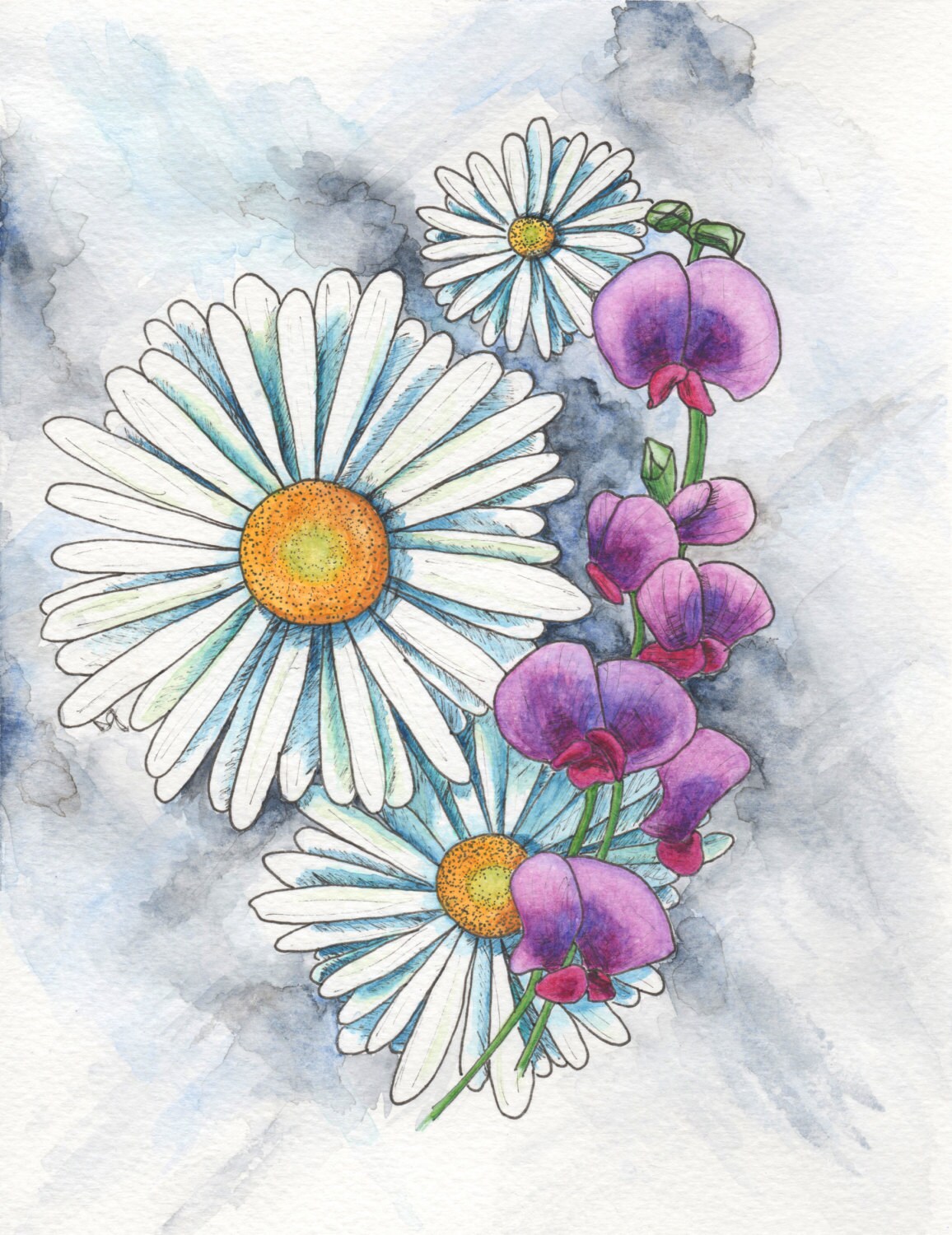 April Birthday Card Daisy And Sweet Pea Greeting Card Etsy