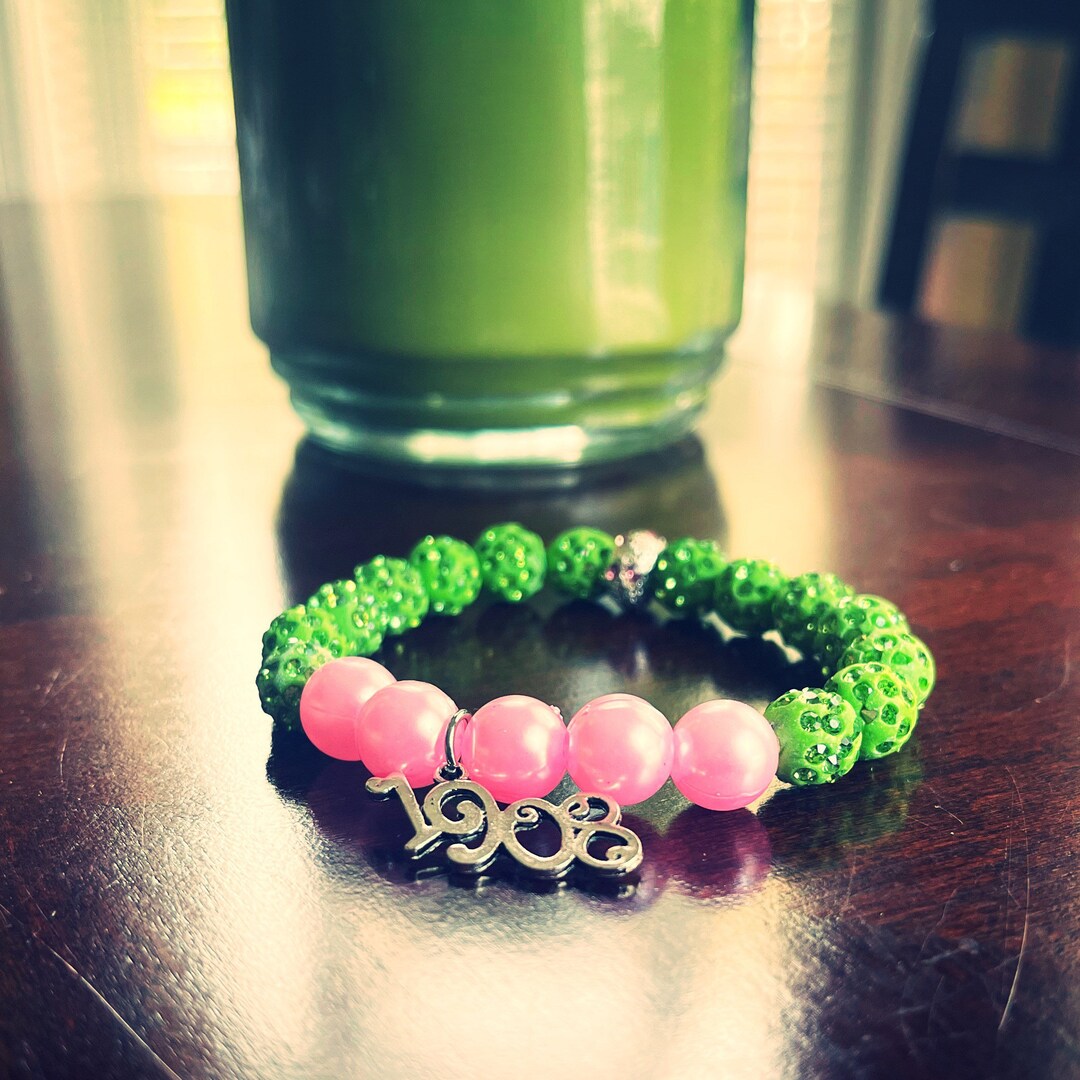 1908 AKA Pink and Green Charm Beaded Bracelet | 10mm - Etsy