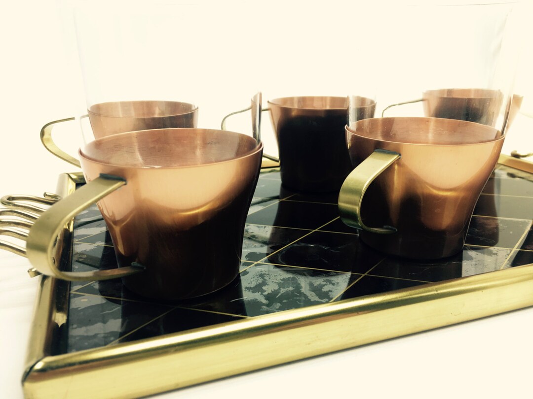 Authentic Copper Tea Service on Mirror Tray • 60s Vintage • Mulled Wine ...