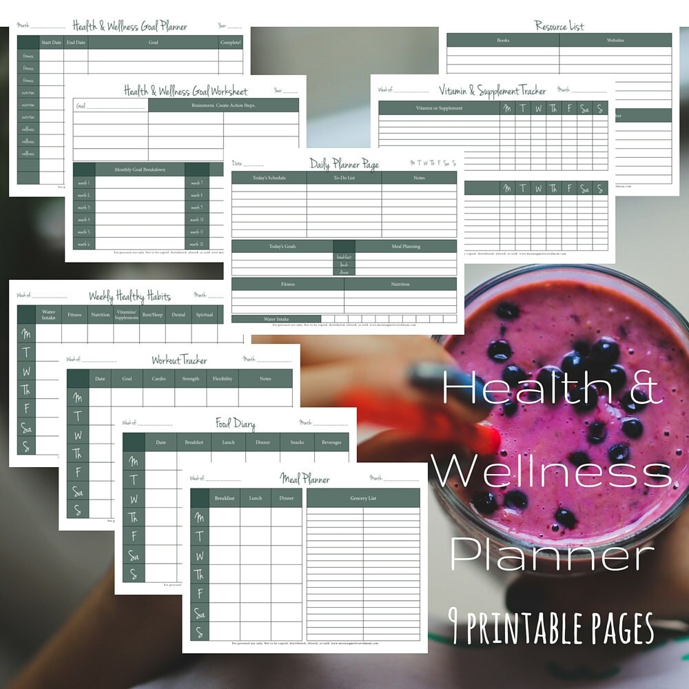 Health and Wellness Printable Planner, Health and Fitness Goal Planner ...
