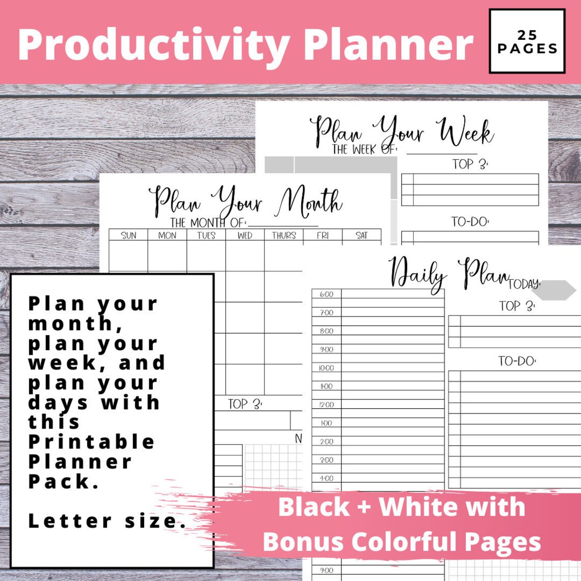 Productivity Planner, Printable Planner, Productivity Pack, Daily ...