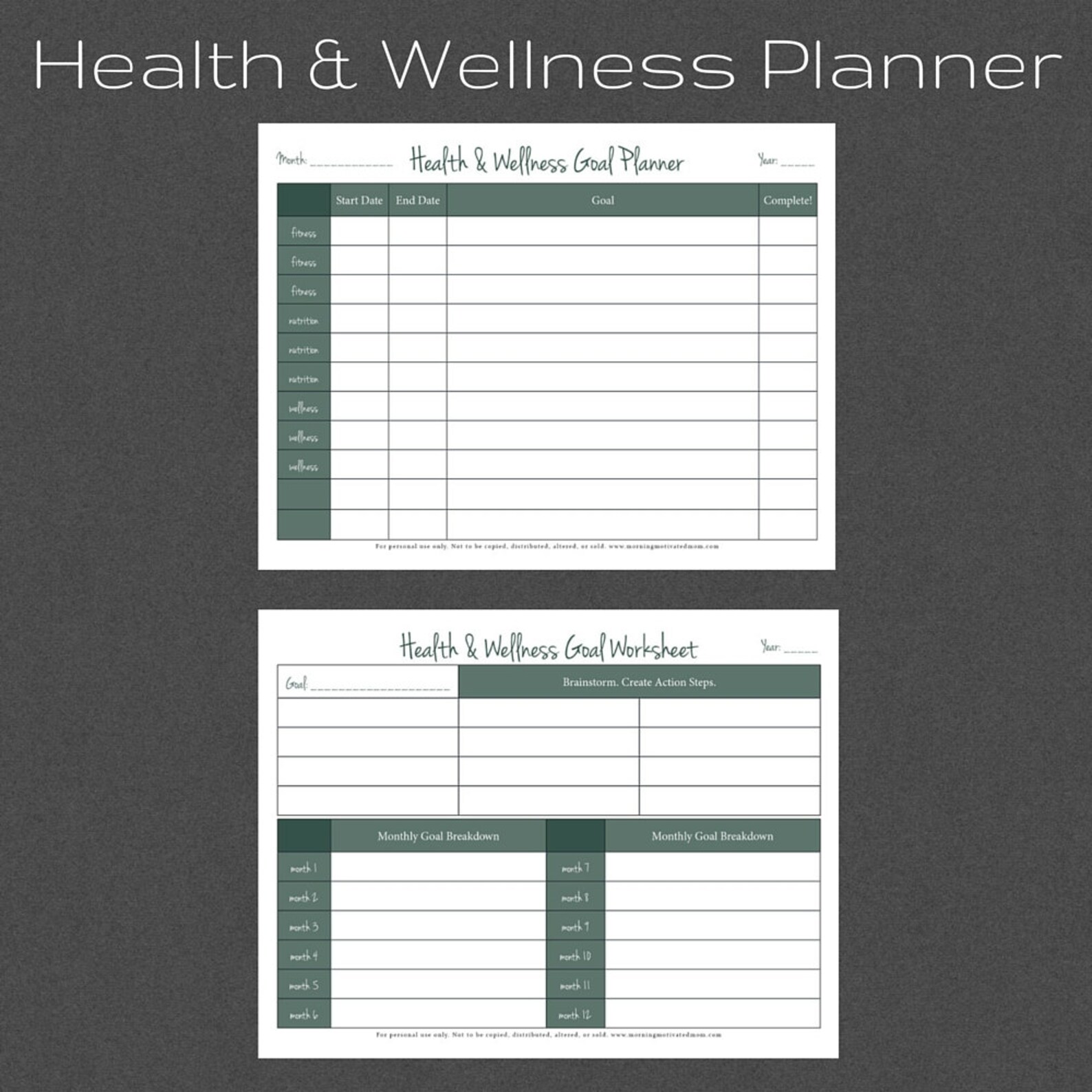 Health and Wellness Printable Planner, Health and Fitness Goal Planner ...