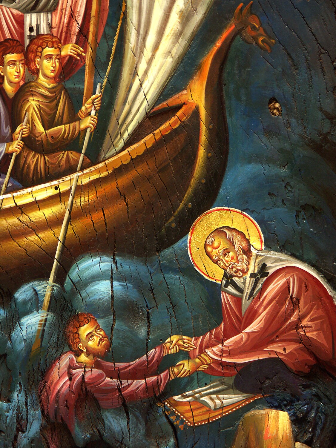 Vintage Hand-painted Icon of Saint Nicholas Saving the Sailors on Large ...