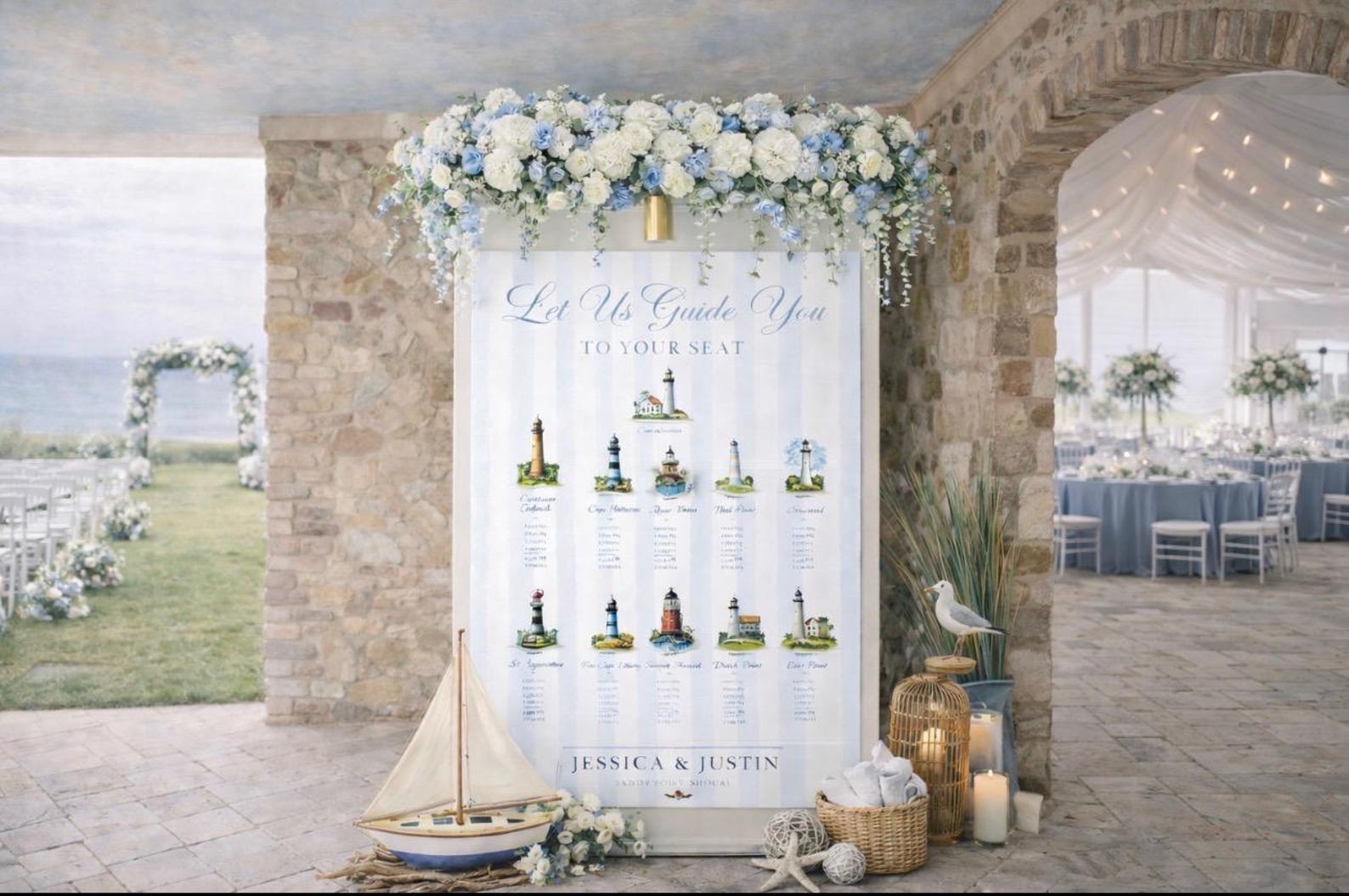 Coastal Wedding,blue Beach Ocean Wedding Seating Chart Template ...