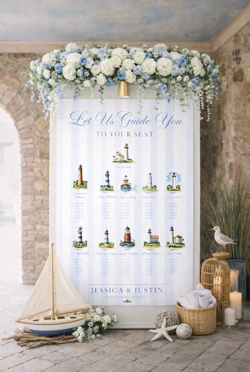 Coastal Wedding,blue Beach Ocean Wedding Seating Chart Template ...