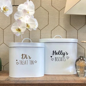 Personalised Food / Treat / Biscuit Storage Tin Gift Grey White Black ...
