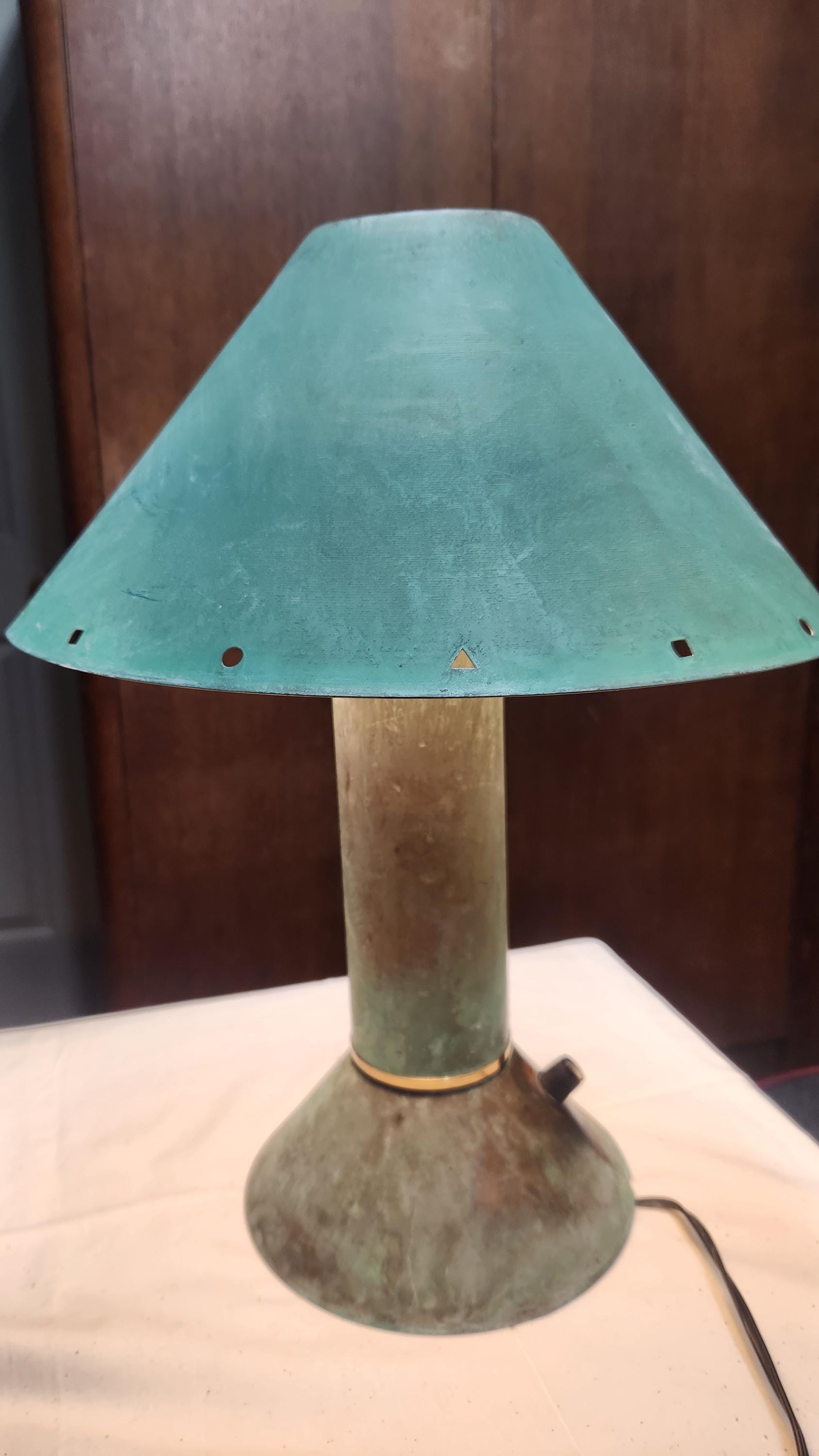 Ron Rezek Copper Verdigras Green Patina Lamp, Signed 1988, With Dimmer ...
