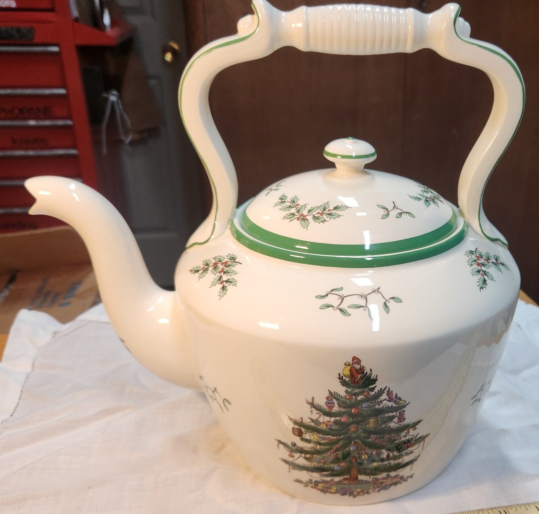 Large Spode Christmas Tree Kettle 1990's Made in England Porcelain RARE ...