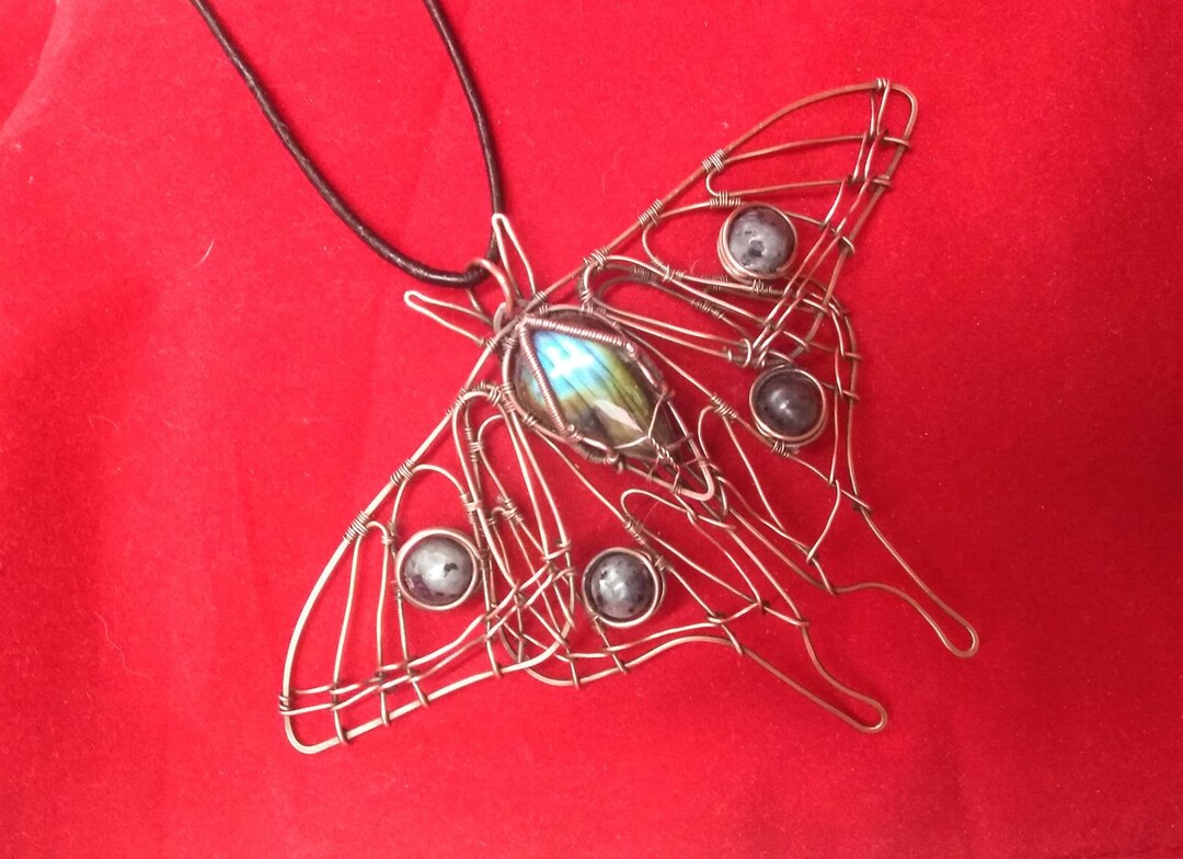 Luna Moth Wire Wrapped Pendant, Antiqued Copper Necklace, Multi Flash ...