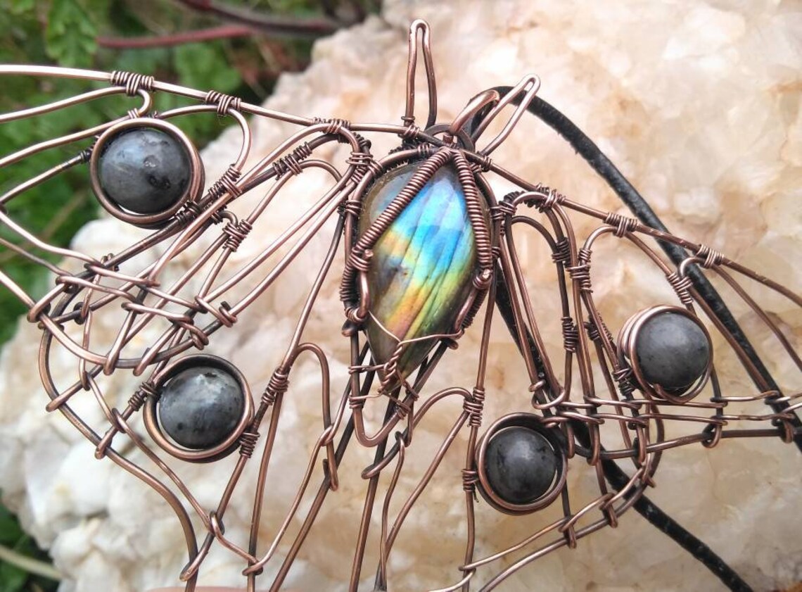 Luna Moth wire wrapped pendant antiqued copper necklace | Etsy